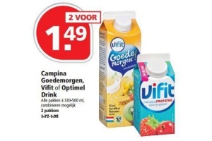 Campina Goedemorgen, Vifit of Optimel Drink, 2 voor €1,49 - Beste.nl