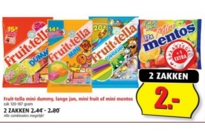 Fruit-tella mini dummy, lange jan, mini fruit of mini mentos - Beste.nl