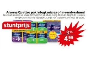Always Quattro pak inlegkruisjes of maandverband - Beste.nl